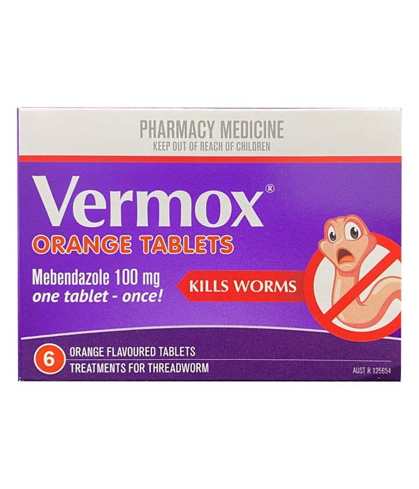 Vermox Tablets Orange Flavour, 6 pack. ZOOM Pharmacy