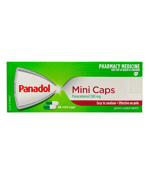Panadol Mini Caps Paracetamol 500mg, 48 pack. ZOOM Pharmacy