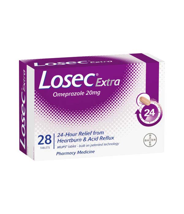 Losec Extra Omeprazole Heartburn and Acid Reflux Tablets 28 Pack - ZOOM ...