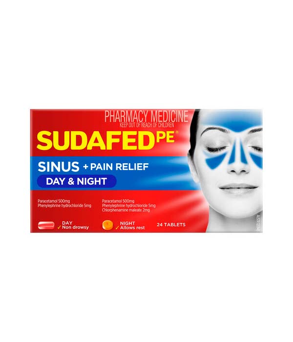 Sudafed PE Sinus + Pain Relief Day & Night Tablets 24 Pack - ZOOM Pharmacy